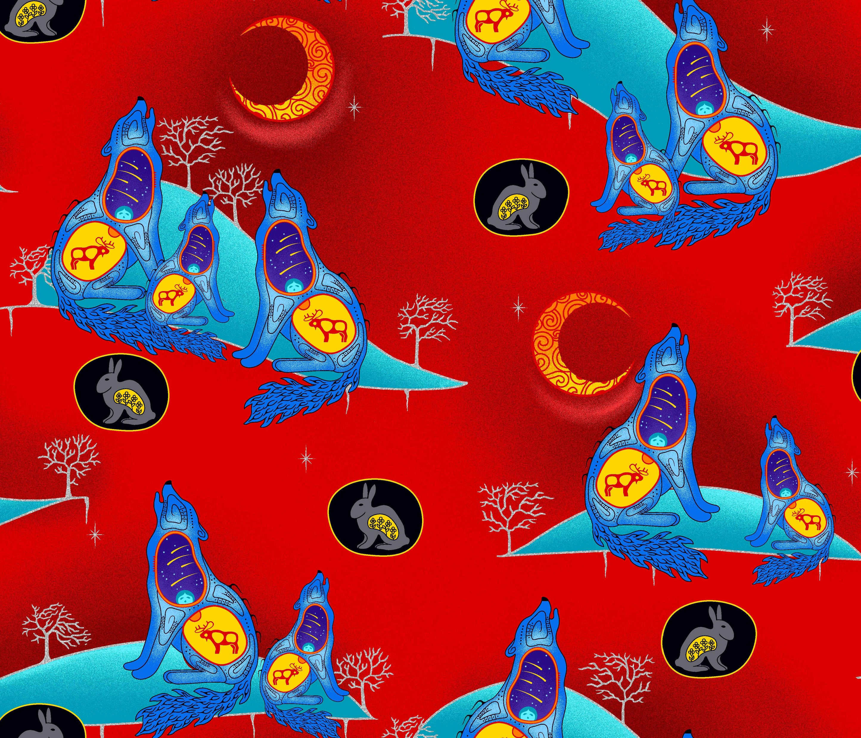 Wolf Indian Fabric | Native Wolf Fabric | First Trend Fabrics